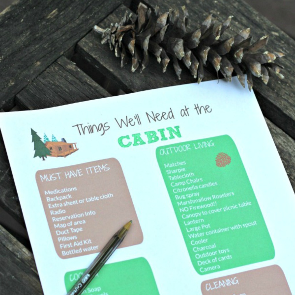 Cabin Camping Packing List Free Printable