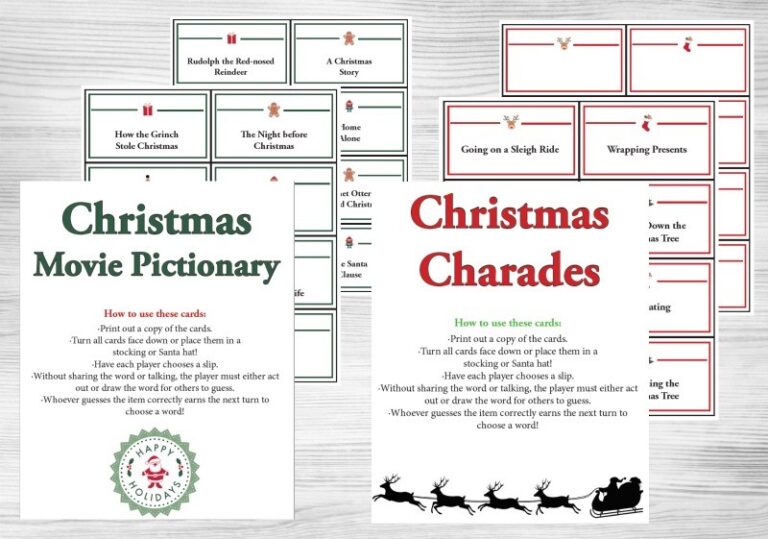 Christmas Charades list and Pictionary Game (printable cards!)