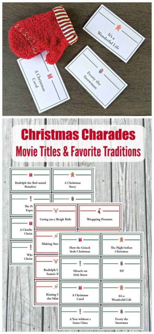 Christmas Charades list and Pictionary Game (printable cards!)