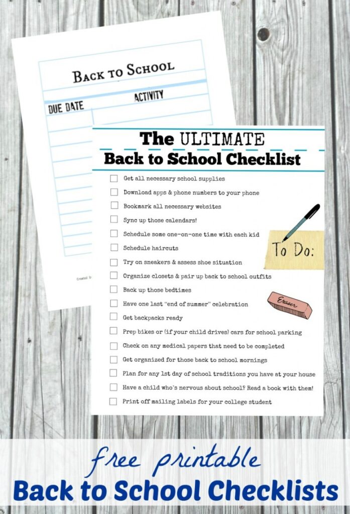 FREE Back to School Checklist printable