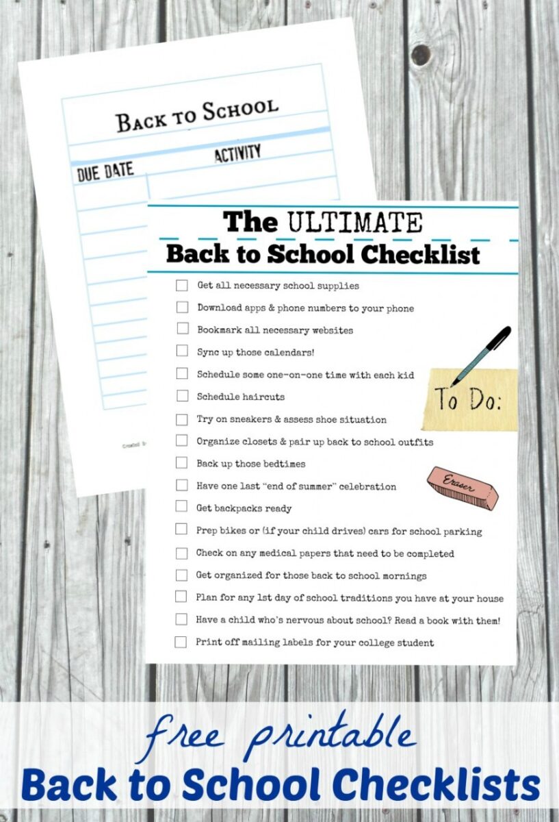 FREE Back to School Checklist printable