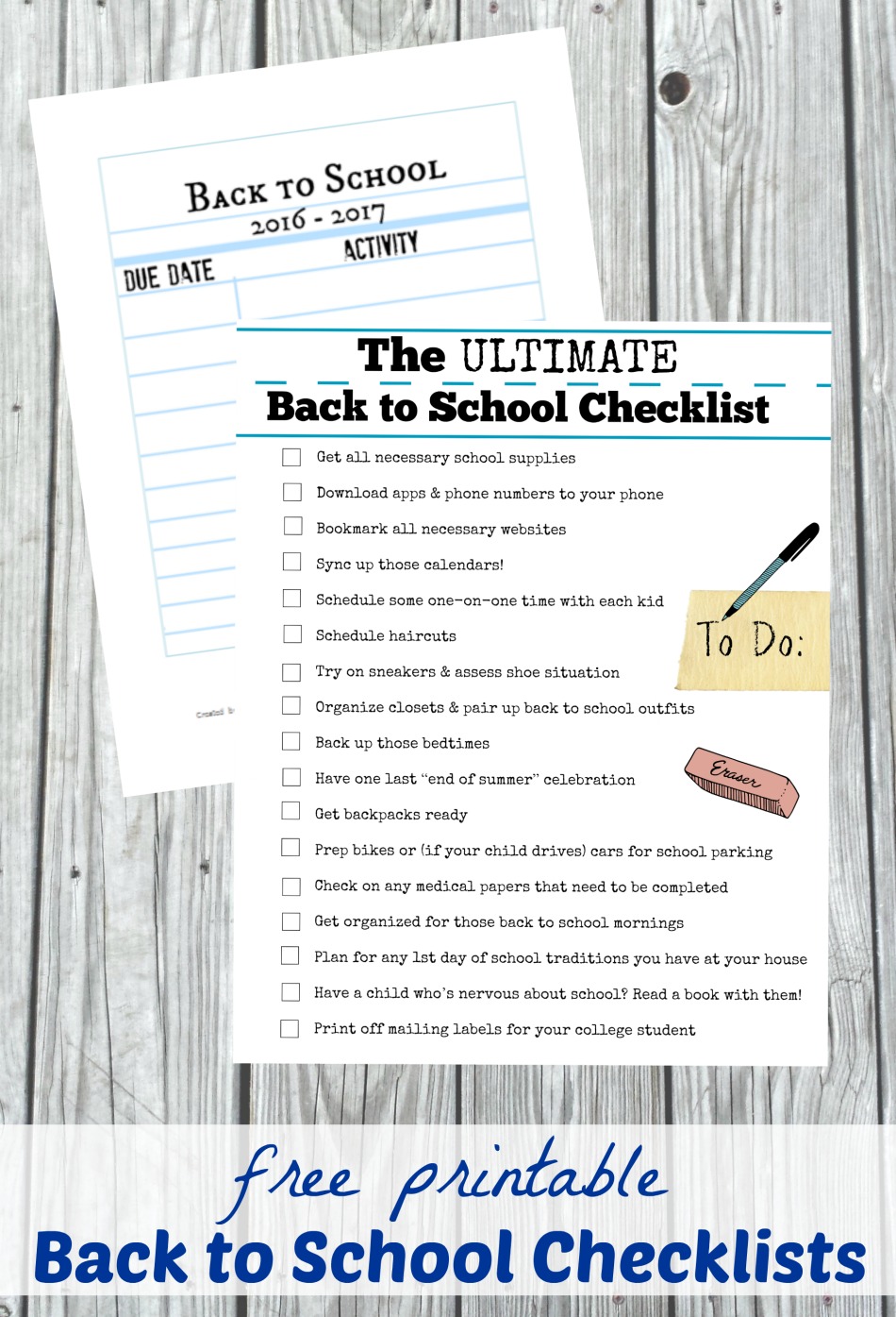 FREE Back to School Checklist printable